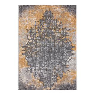 Abani Laguna LAG160A Yellow and Grey Abstract Area Rug, 3 x 5 x 0.4 ...