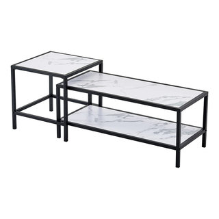 Nesting Coffee Table Set with Faux Marble Top, Staggered Heights ...
