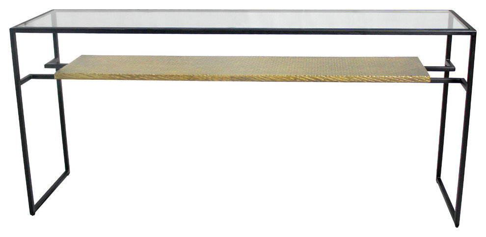 Orlando Cooper Table With Glass Top and Bronze Metal Cladded Shelf on ...