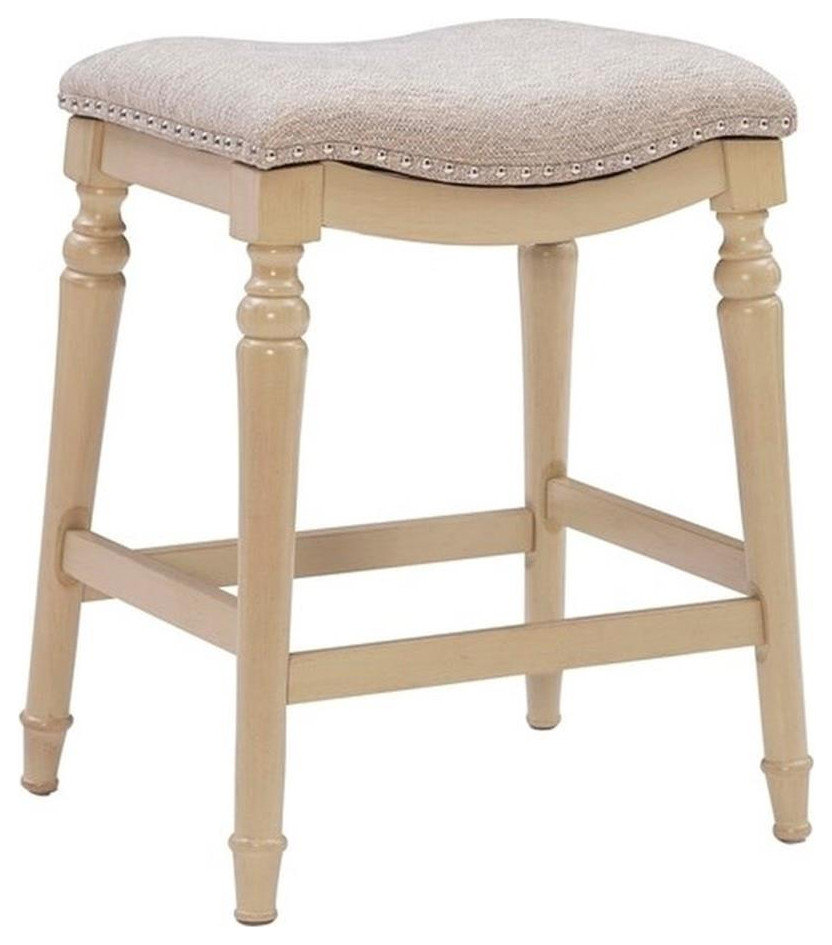 Home Square 27" Big and Tall Wood Counter Stool in Off White Cream ...