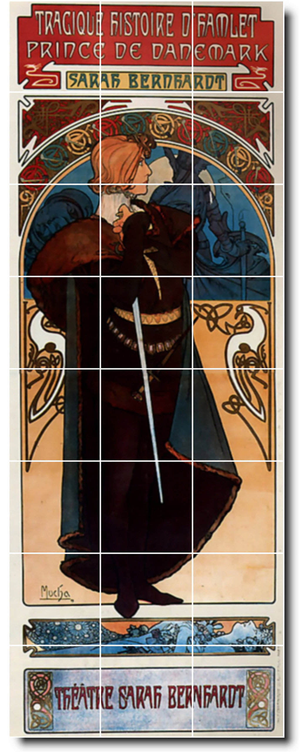 Alphonse Mucha Poster Art Painting Ceramic Tile Mural #14, 24" Wide x ...