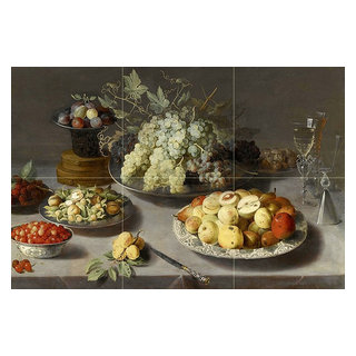 Tile Mural Kitchen Backsplash Still Life of Grapes Fruits Knife ...