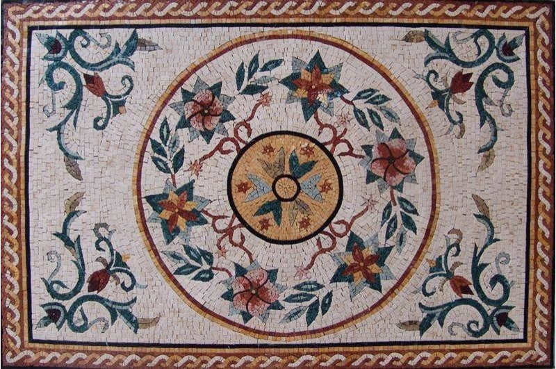 Floral Floor Mosaic, Cecilia, 84" x 24" - Traditional - Tile Murals ...