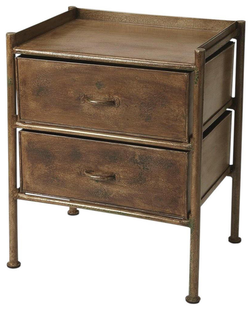 Industrial Style Bronze End Table with Drawers - Industrial - Side ...