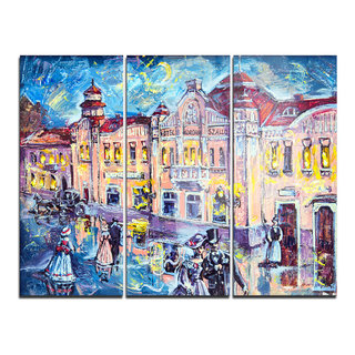 "City at Night With People" Glossy Metal Wall Art, 3 Panels, 36"x28 ...