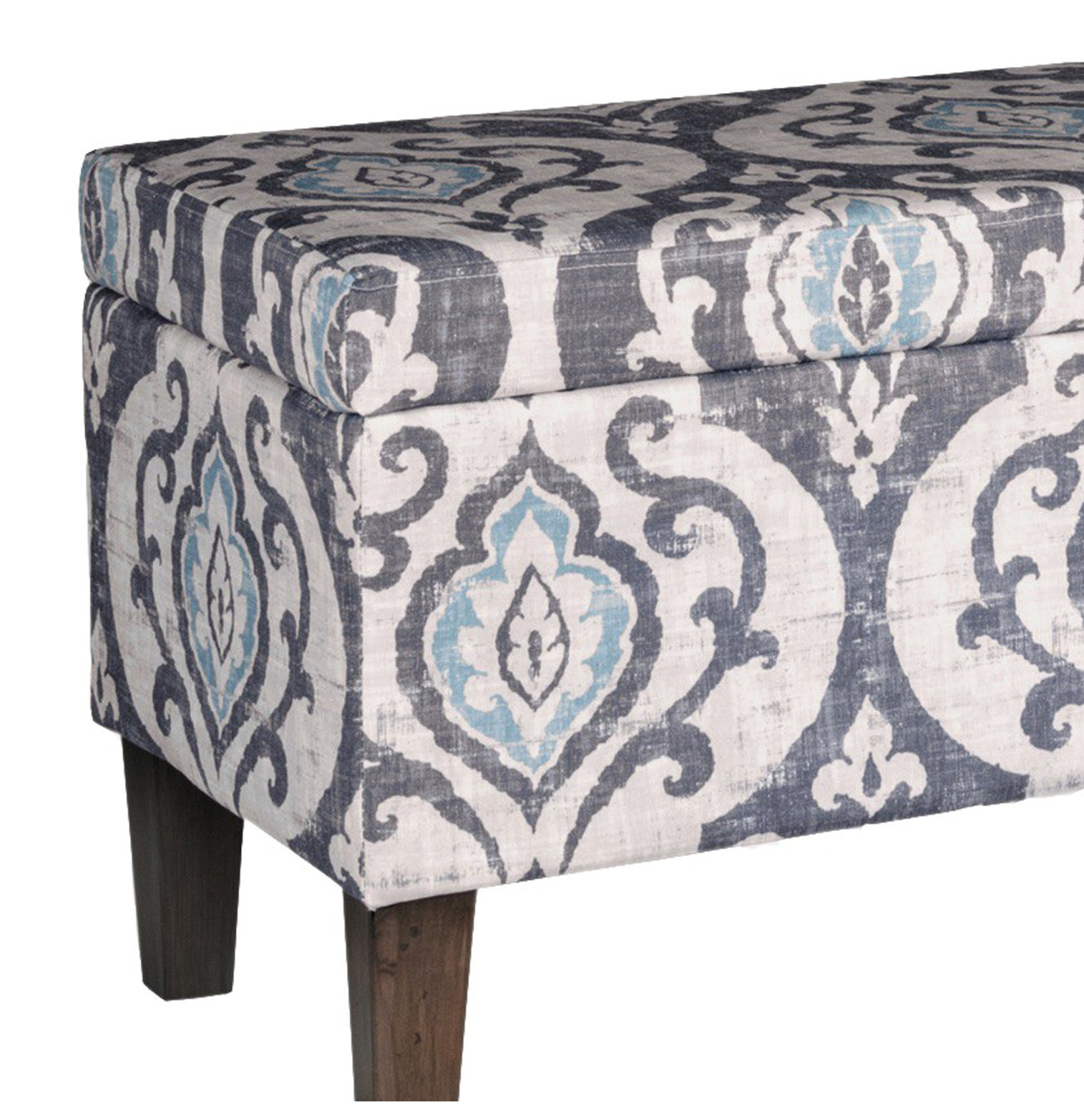 Damask Patterned Fabric Wooden Bench With Hinged Storage, Large ...