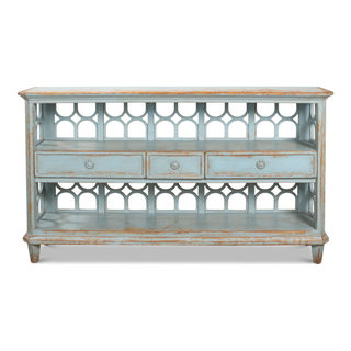 Distressed Blue Console Table With Drawers - Farmhouse - Console Tables ...