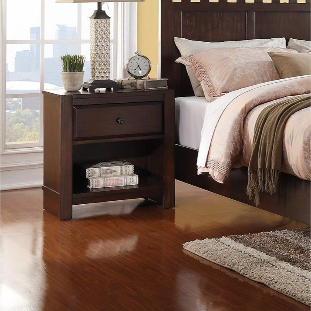 Pine Wood Night Stand With Open Shelf, Brown - Transitional ...