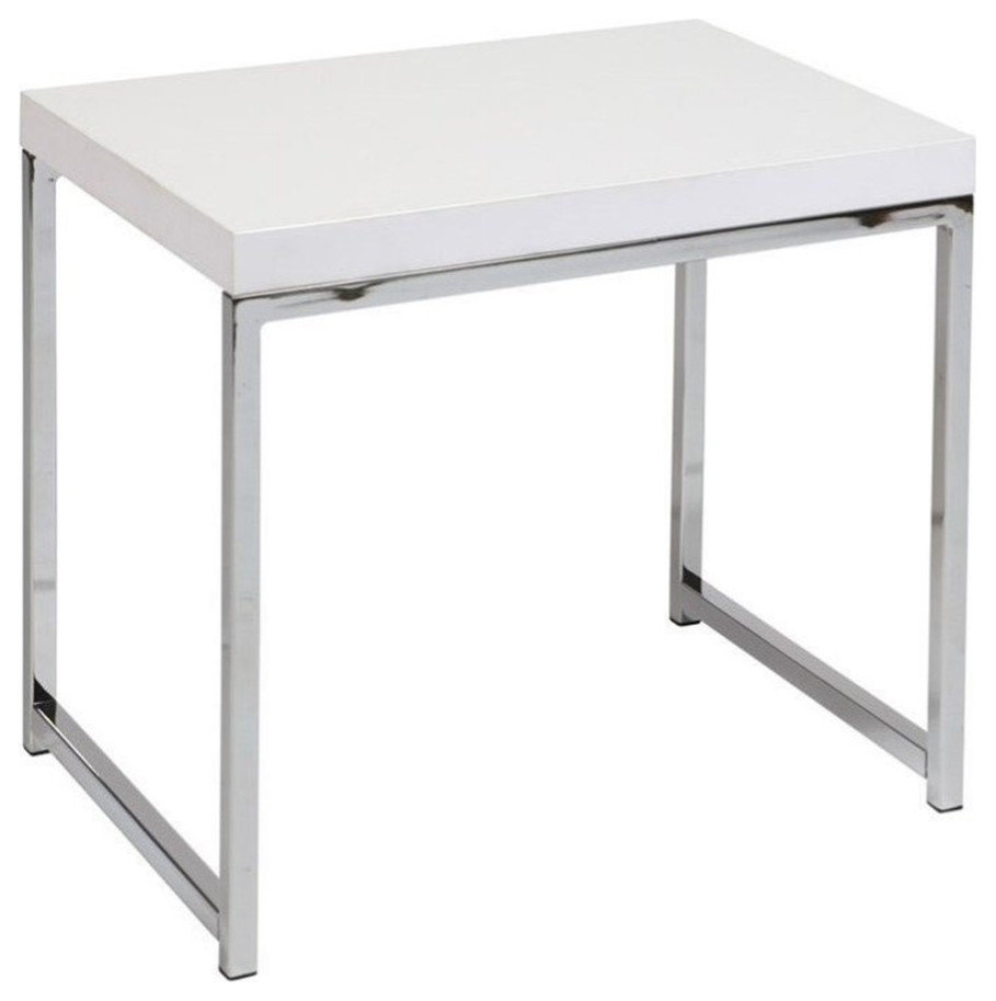 Home Square Laminated Wood End Table with Chrome Leg in White - Set of ...