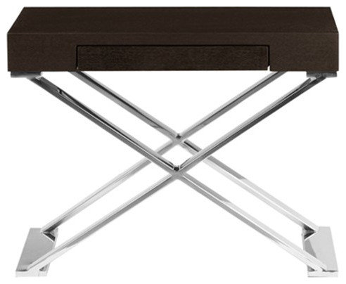 Pangea Home Alexa Modern Wood Veneer & Polished Steel Side Table in ...