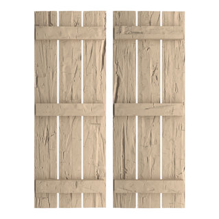 Rustic 3 Board Spaced B-N-B Faux Wood Shutters, 17.5x74" - Rustic ...