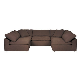 Puff 5 Pc Slipcovered Modular Sectional Sofa Performance Fabric Brown ...