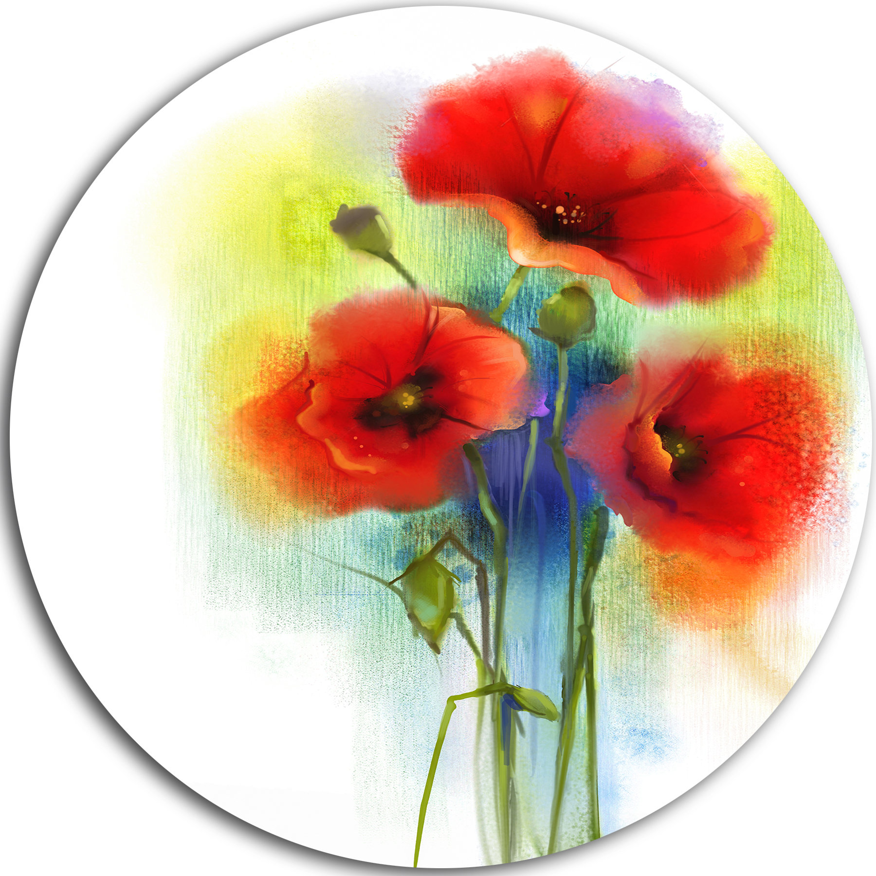 Bunch Of Bright Red Poppy Flowers, Flower Large Disc Metal Artwork ...