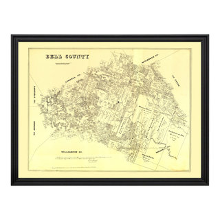 Bell County Map Framed Art 1879, Vintage Texas Wall Decor, 36x24 ...
