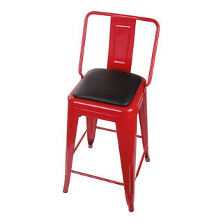 Highback Red Metal Bar Stools, Vegan Leather Seat, Set of 3 ...