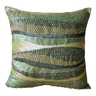 Green 3D Sequins Ombre Silk Pillows Cover, Eco Friendly, 20"x20 ...