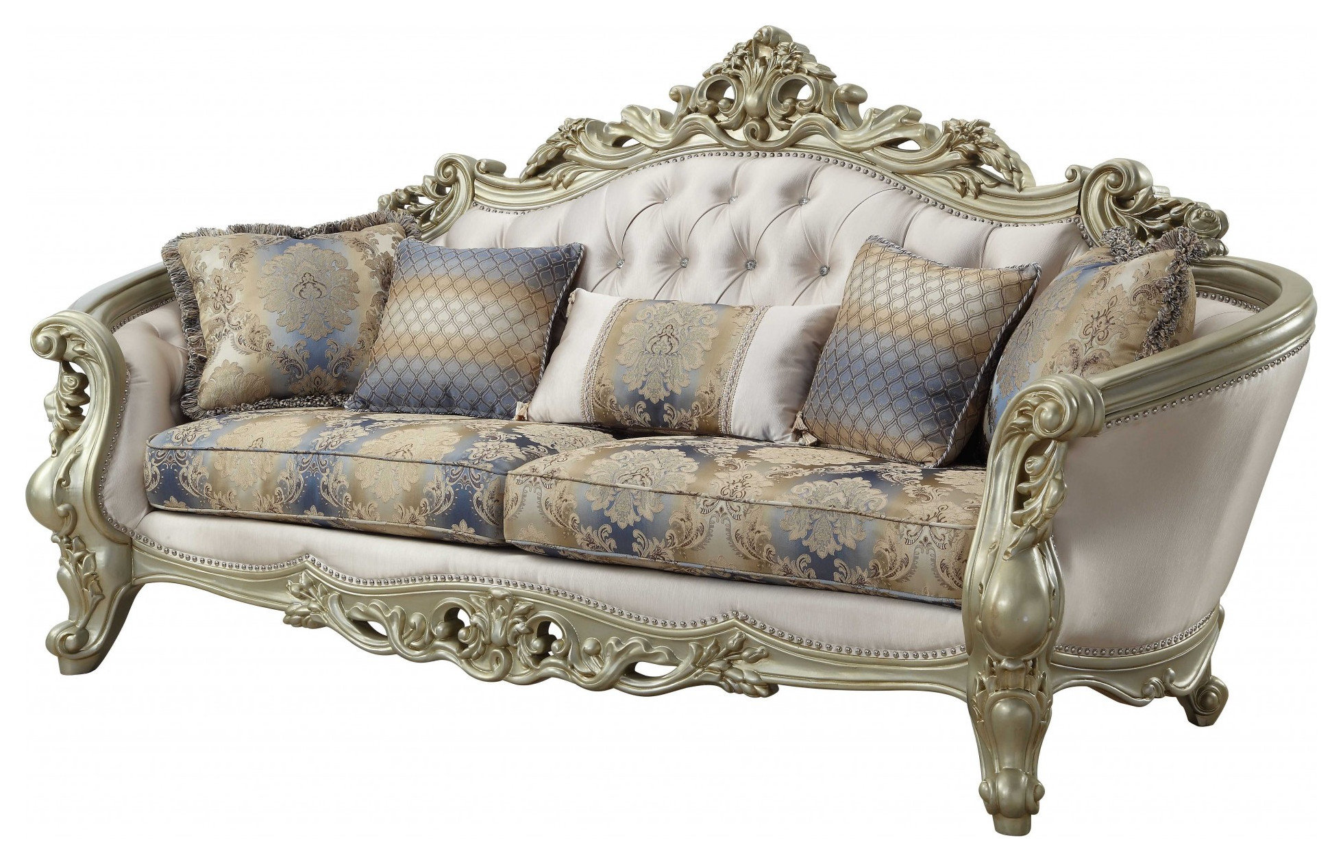 40" X 97" X 47" Fabric Antique White Upholstery Poly-Resin Sofa With5 ...