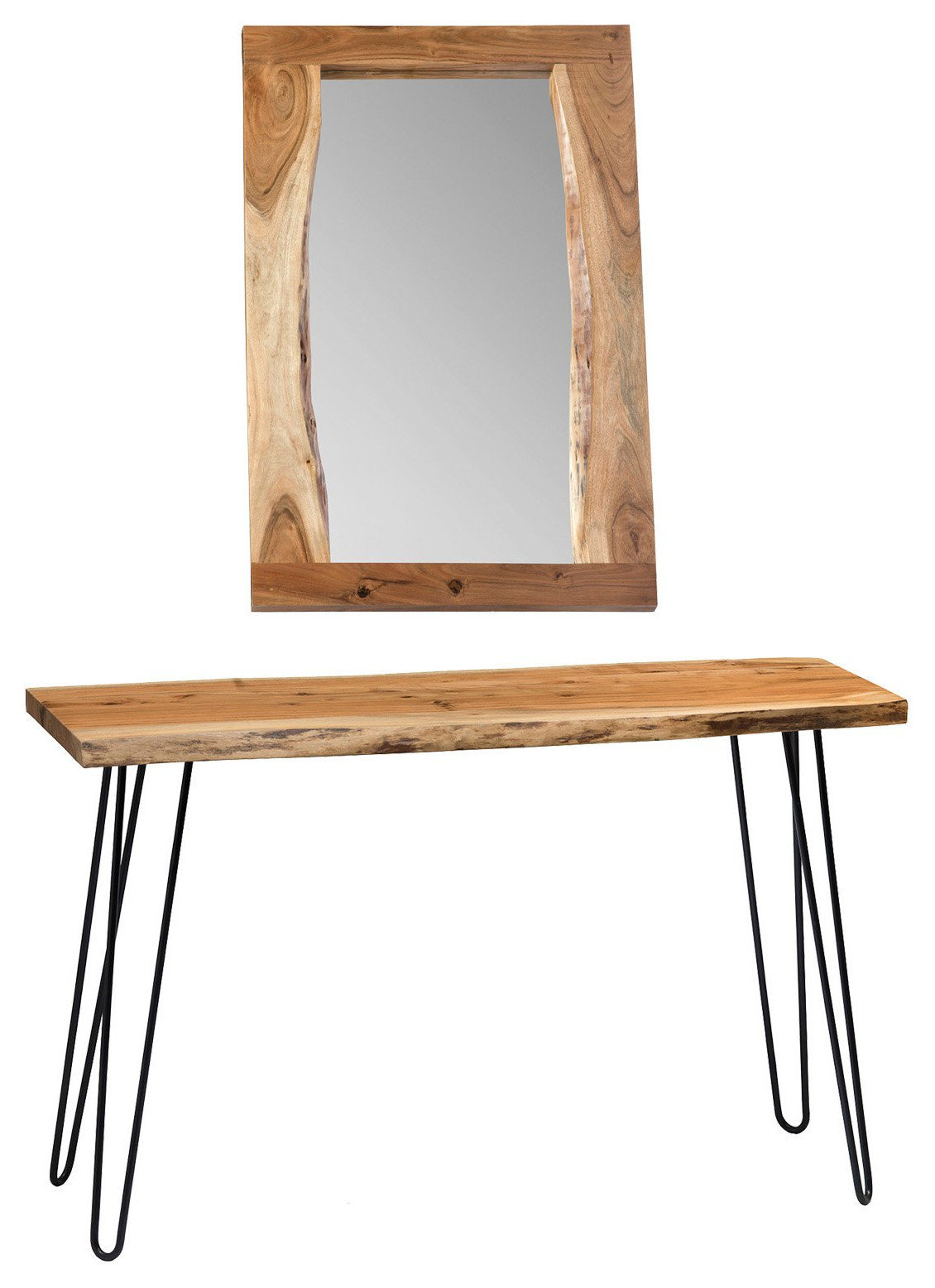 Retro Console Table With Mirror, Hairpin Black Legs & Natural Acacia ...