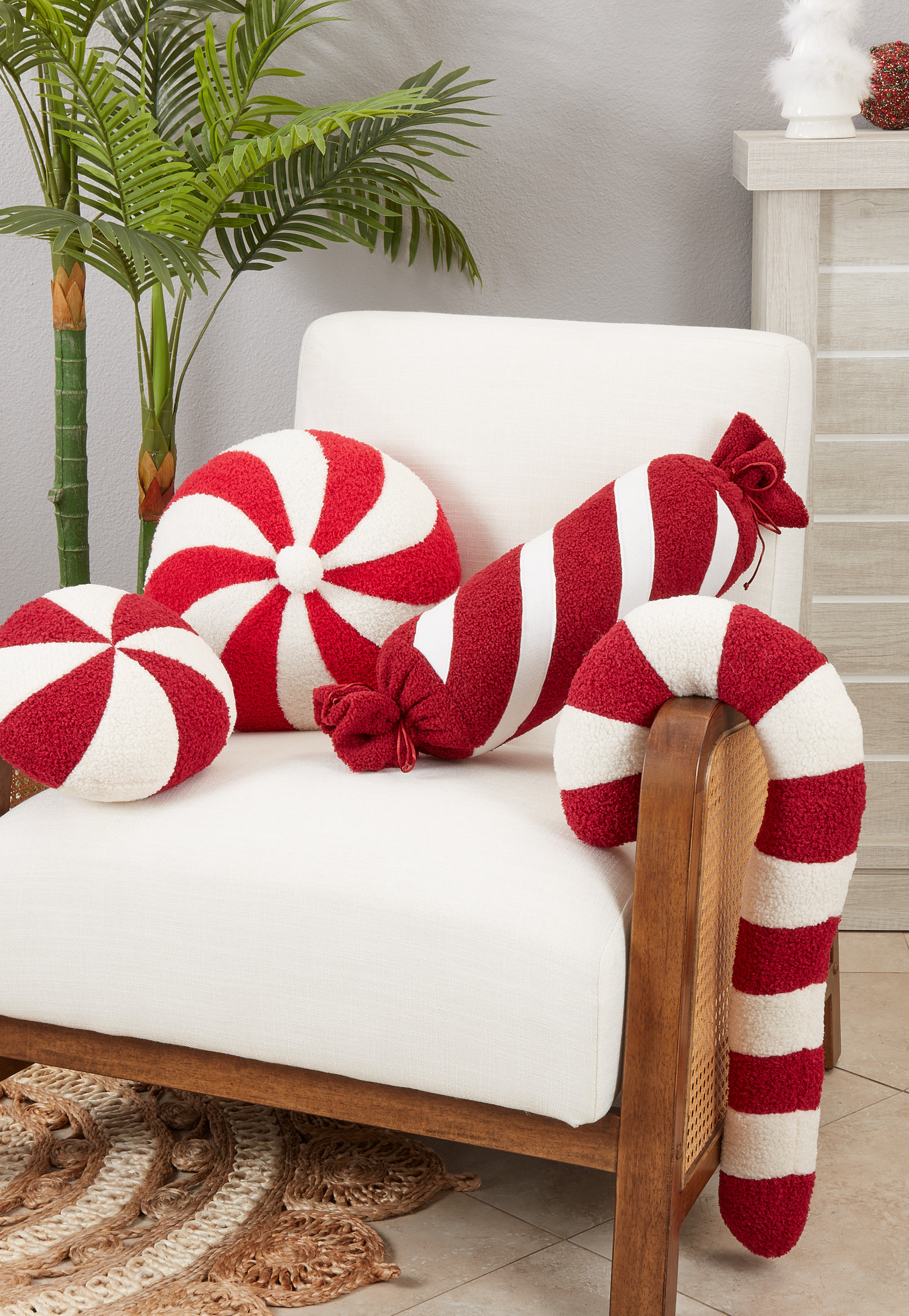 Festive Flavor Peppermint Candy Poly Filled Throw Pillow, Red/White, 5 ...