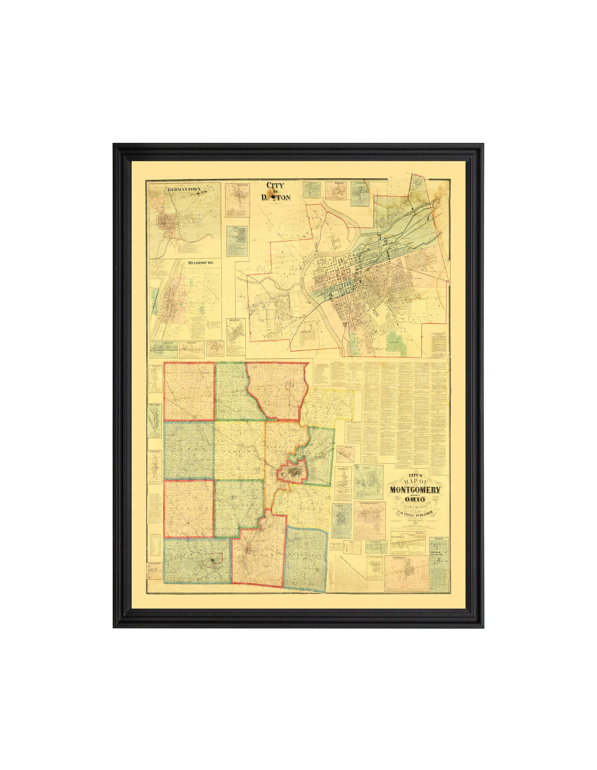 Montgomery County Map Framed Art 1869, Vintage Ohio Wall Decor, 18x24 ...