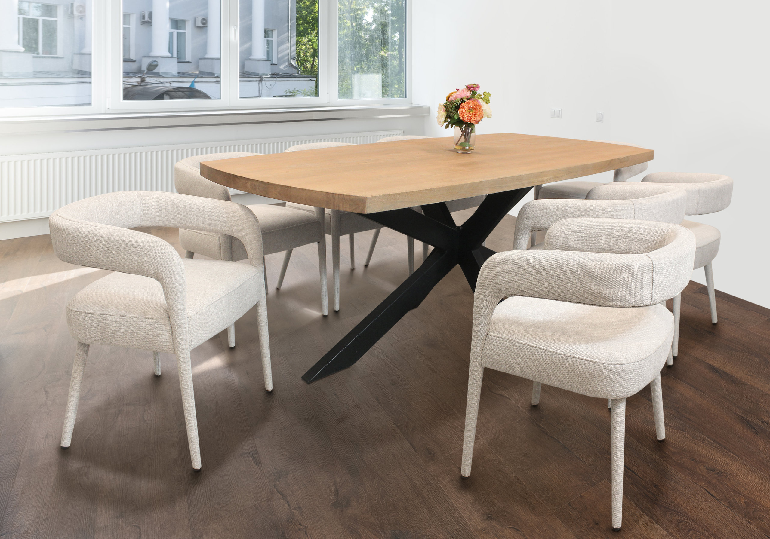 Logan 9-Piece Dining Set With 82" Dining Table And 8 Galway Ivory Side ...