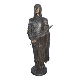Indian Holding a Pipe Bronze Statue Life Size - Size: 26"L x 14"W x 68 ...