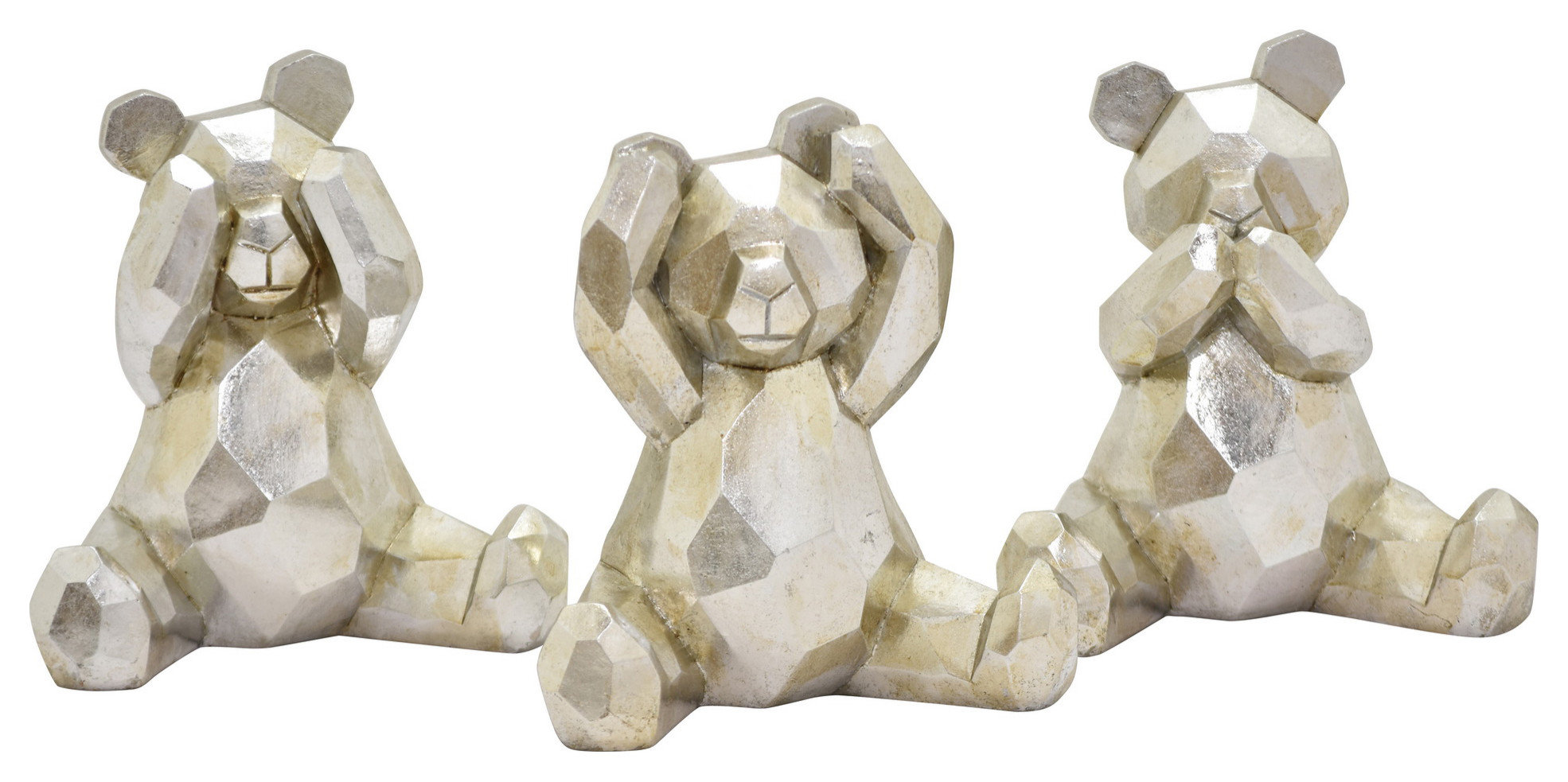 Plutus Brands Bear Set Of 3, Silver Resin - Eclectic - Decorative ...