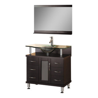 Vincente 32" Single Bath Vanity, Espresso, Clear Tempered Glass Top ...