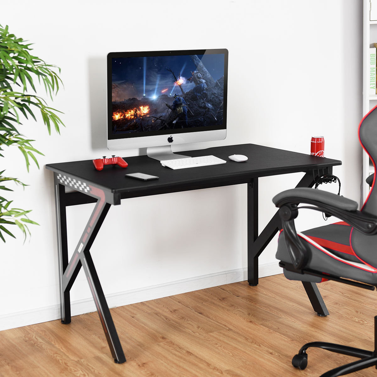 Costway Gaming Desk Computer Table E-Sports K-Shaped W/ Cup Holder Hook ...
