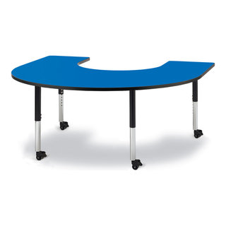 Berries Horseshoe Activity Table, 66" X 60", Mobile, Blue/Black/Black ...