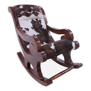 Hair-On Cowhide Wooden Handcrafted Rocking Chair RC127-FC, 24" W x 48 ...