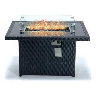 LeisureMod Mace Outdoor Modern Wicker / Rattan Fire Pit Table in White ...