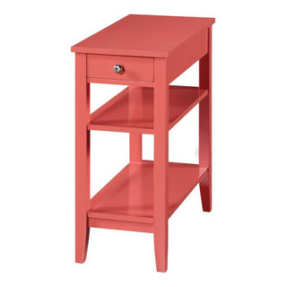American Heritage Three Tier End Table With Drawer in Coral Orange Wood ...