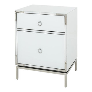 GDF Studio Danea White Glass 2 Drawer Bedside Table - Contemporary ...