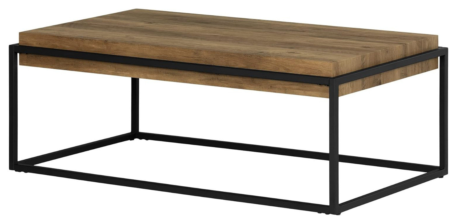 Industrial Coffee Table, Black Metal Frame With Rectangular Hardwood ...