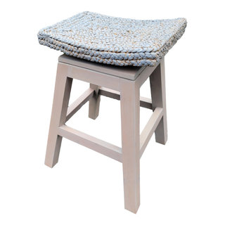 Minimalist Swivel Top Bar Stool Woven Rope Seat Natural Gray Wood, 24 ...