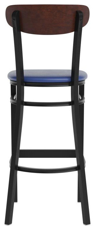 Blue Vinyl/Wood Back Barstool - Transitional - Bar Stools And Counter ...