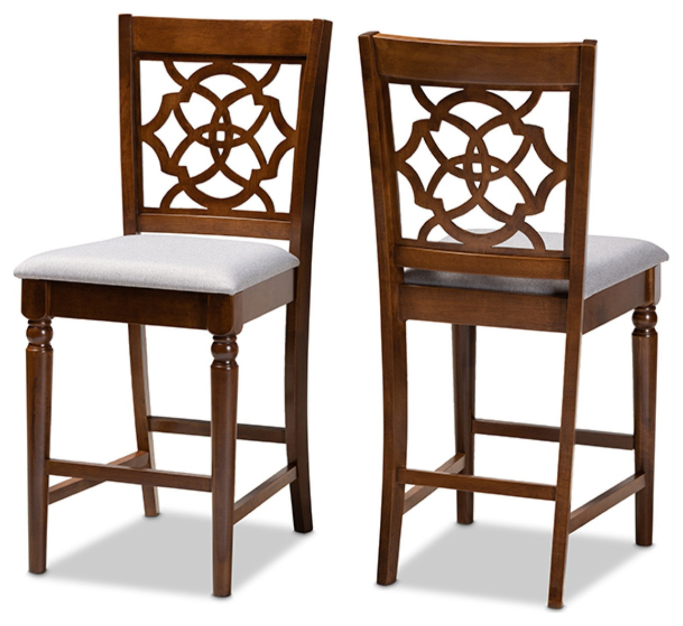 Gray Fabric Walnut Brown Finished Wood 2-Piece Counter Height Pub Chair ...