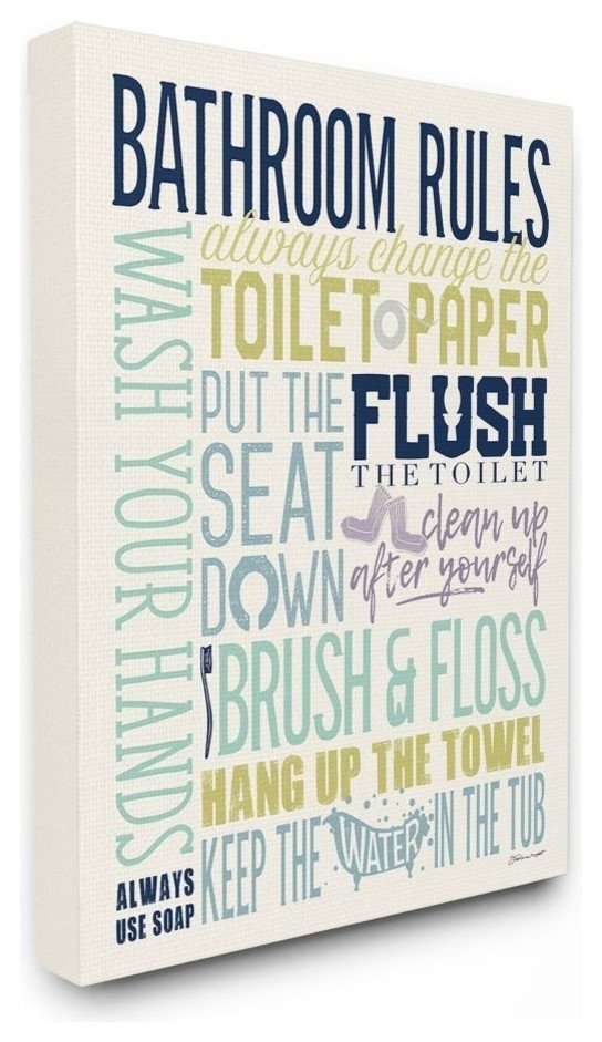 Bathroom Rules Aqua Blue Green and Purple Colorful Typography, 30"x40 ...