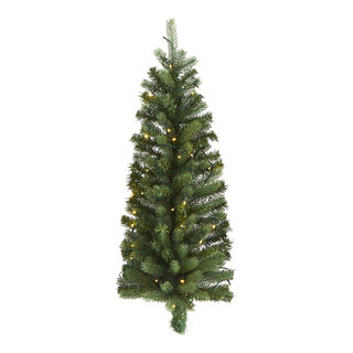 3' Flat Back Wall Hanging Artificial Christmas Tree With 35 Clear LED ...