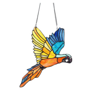 Chloe Lighting Macaw Animal-Style Stained Glass Window Panel 14" Wide ...