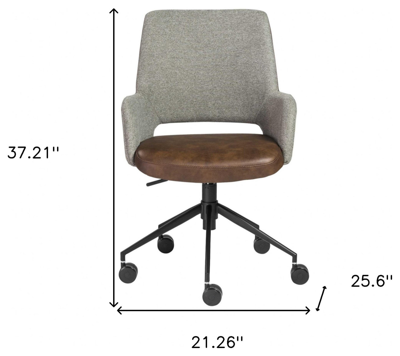 Gray and Brown Adjustable Height Fabric and Faux Leather Rolling Office ...