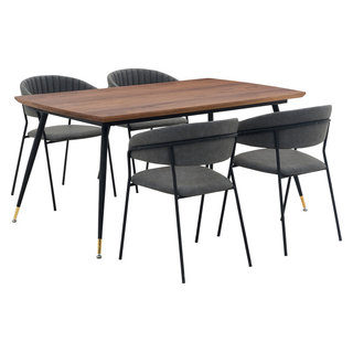 Messi and Nara Grey Faux Leather and Walnut 5 Piece Dining Set ...
