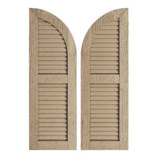 11"Wx24"H Hand Hewn Joined BnB Elliptical Top Faux Wood Shutters, 18"W ...