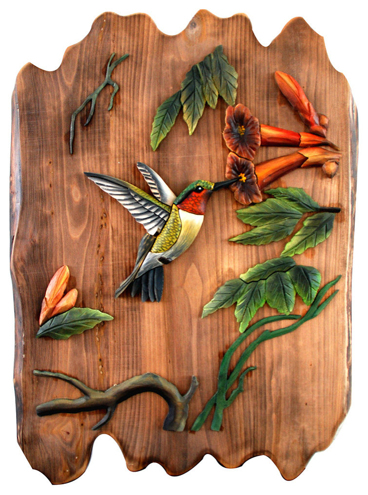 Hummingbird Hand Crafted Intarsia Wood Art Wall Hanging 17 X 21 X 2 ...