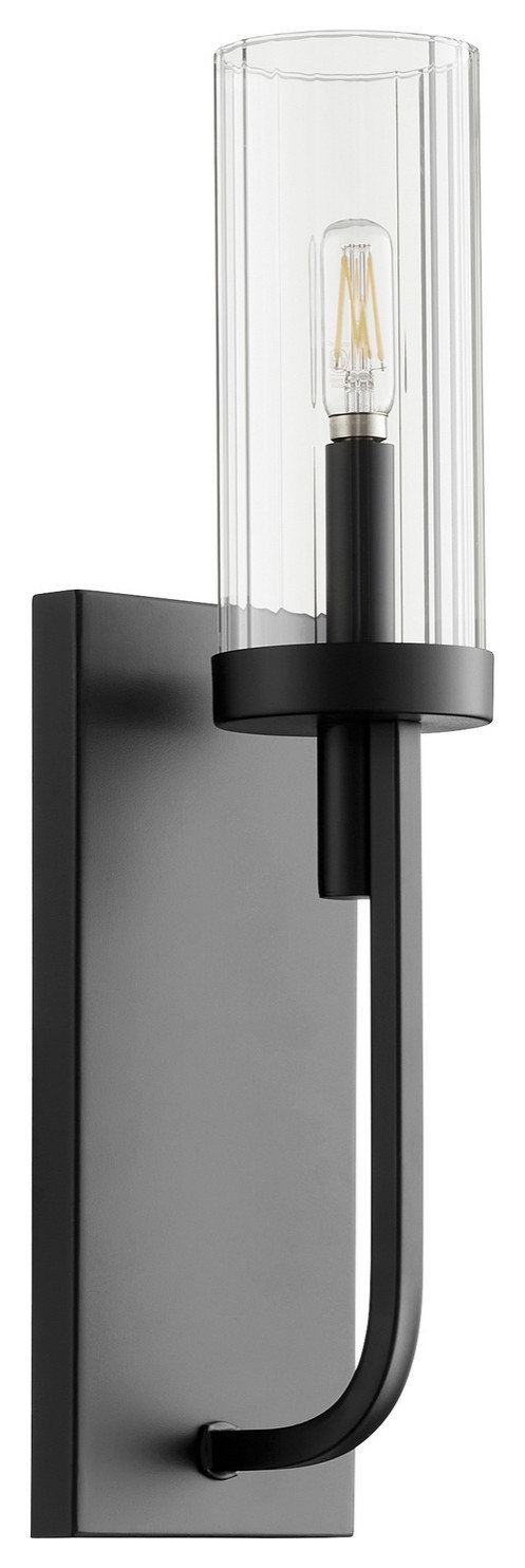 Ladin Transitional Wall Mount, Textured Black With Clear Fluted Glass ...