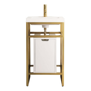 Boston 20" Sink Console Radiant Gold w/White Storage Cabinet White ...