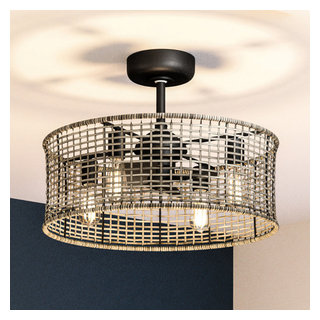 Luxury Bohemian Ceiling Fan, Midnight Black - Beach Style - Ceiling ...