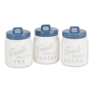 Blue Ceramic Jar Canister Set/3 - Contemporary - Kitchen Canisters And ...