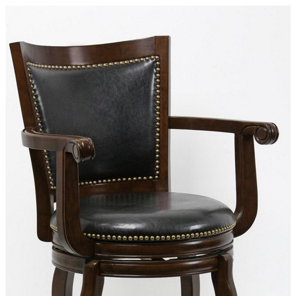 Bowery Hill 31" Transitional Wood Swivel Bar Stool in Cappuccino/Black ...